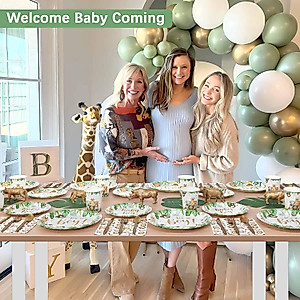175Pcs Safari Baby Shower Decorations Plates Set, Jungle Theme Zoo Animals Plates Napkins Cups and Cutlery for 25 Guests