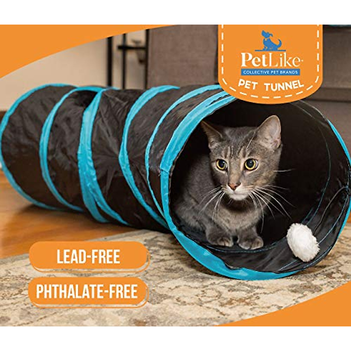 PetLike S Way Cat Tunnel Collapsible Pop-up Pet Tube Hideaway Play Toy with Ball (S-Way, Black)