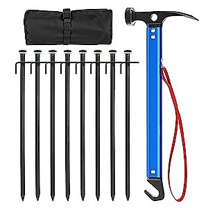 Sahara Sailor Tent Stakes, 8PCS Metal Camping Stakes Heavy Duty Tent Stakes with Hammer and Storage Bag, Unbreakable and Inflexible Tent Pegs for Camping, Hiking, Backpacking, Gardening
