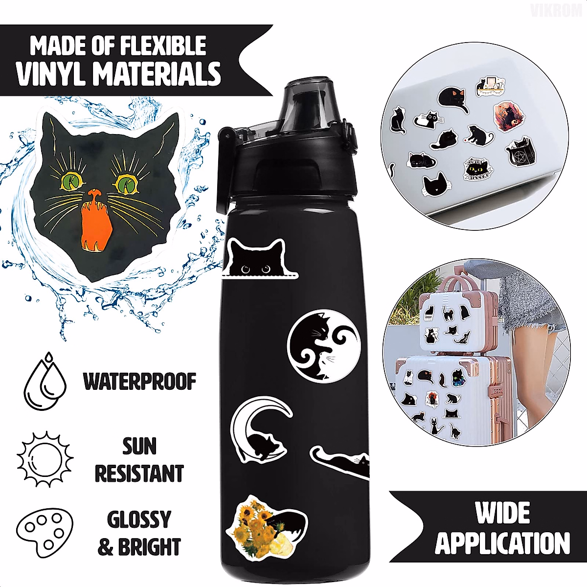 100pcs Waterproof Laptop Stickers Black Cute Cat Stickers for Water Bottles Kawaii Black and White Sticker Pack - Black Skateboard Sticker Computer Laptop Guitar Hydro Flask Phone