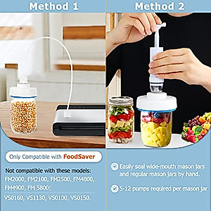 Mason jar vacuum sealer kit for Wide Mouth&Regular Mason jars,With 【Hand Vacuum Pump】&【Suction Hose Connecter for foodsaver】,Suitable for Home Kitchen and Outdoor Camping etc.