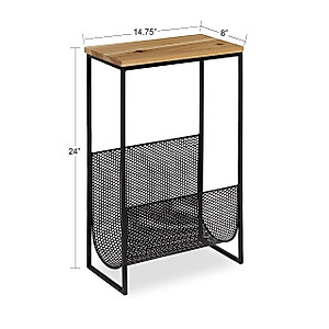 Kate and Laurel Galen Accent Side Table and Magazine Rack with Natural Wood Top and Black Metal Base