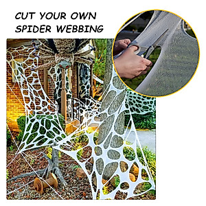 DUALFUN Outdoor Halloween Decorations Spider Web, 450 sqft Stretchy Halloween Spider Web, Beef Netting Roll Spider Web for Halloween Decor, Haunted House (Spiders Not Included)