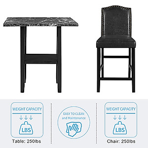 Bellemave Counter Height Dining Table Set with Storage Shelf 5 Piece Bar Height Faux Marble Table and Chairs Dinning Room Breakfast Table Set Pub Table and Chairs Set of 4, Black Chair+Black Table