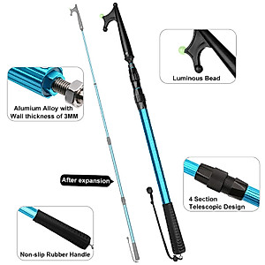 SAN LIKE Telescopic Boat Hook - Floating,Durable,Rust-Resistant with Luminous Bead,Blue Push Pole for Docking Extends from 2.58Ft to 6.66Ft