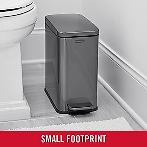 Rubbermaid Stainless Steel Slim Step-On Trash Can, 2.6-Gallon, Charcoal, Wastebasket with Lid for Home/Bathroom/Kitchen