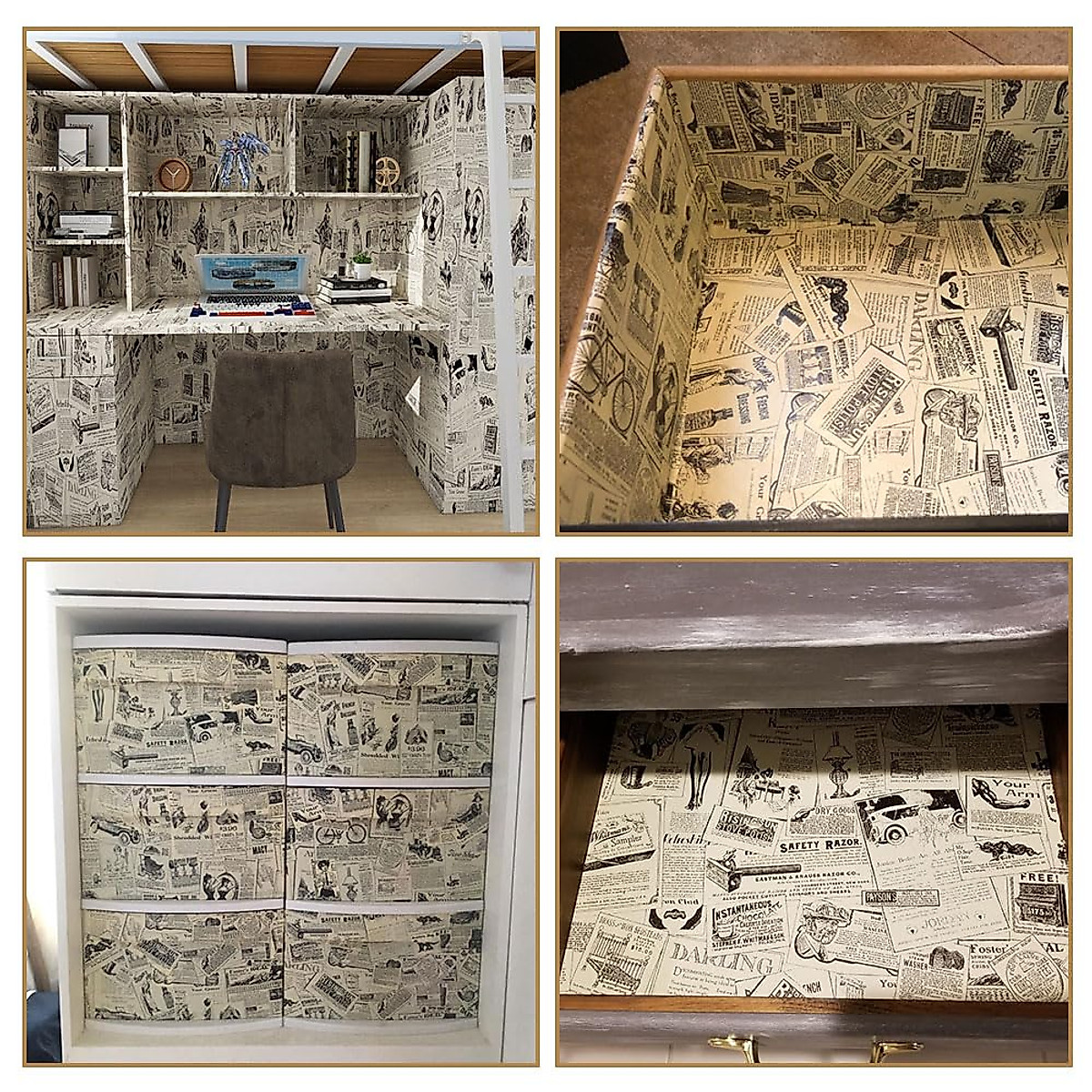 HOYOYO 17.8 x 78 Inches Self-Adhesive Liner Paper, Removable Shelf Liner Wall Stickers Dresser Drawer Peel Stick Kitchen Home Decor, Newspaper