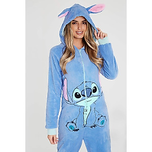 Disney Onesies for Women, Fluffy Stitch Onesie Pyjamas, Stitch Gifts (Blue Stitch, L)