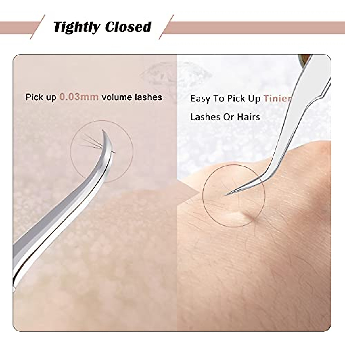 LANKIZ Eyelash Extension Tweezers Stainless Steel Straight and Curved Volume Lash Tweezers Set for Eyelash Extension Professional-Rose Gold