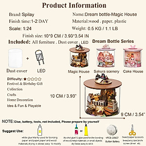 Spilay Dollhouse DIY Miniature Wooden Furniture Kit,Mini Handmade Doll House Model with Dust Cover & LED,1:24 Scale Creative Woodcrafts Toys for Adult Friend Lover Birthday Gift B32