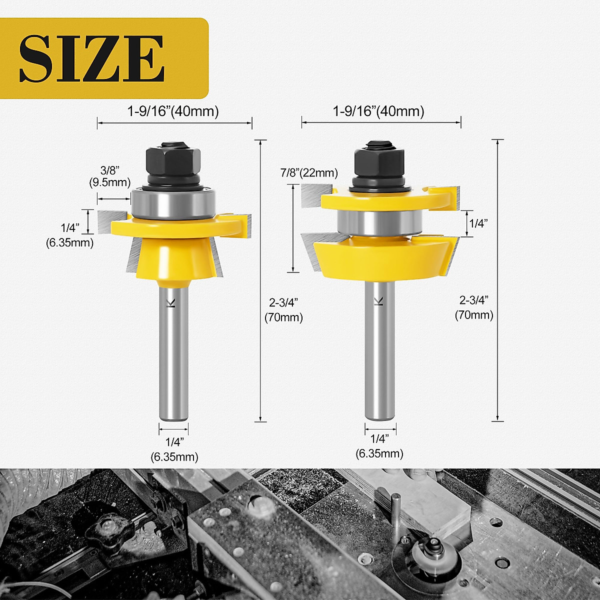 ASNOMY 2Pcs Shaker Rail and Stile Router Bits for Cabinet Door, 1/4 Inch Shank Woodworking Tongue and Groove Router Bit for Cabinet Door