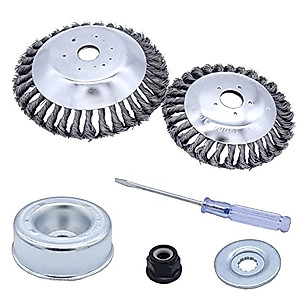 MOCW 6'' 8'' 2pcs Rotary Steel Wire Weed Brush Cutter Trimmer Head with Adapter for Husqvarna, Stihl, Ego, Oregon, and Hitachi Straight Shaft Trimmers for String Trimmers, Rust Removal, Lawn Mower