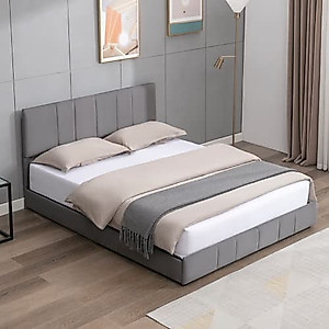 ZAFLY Platform King Size Bed Frame with Adjustable Headboard,Upholstered Cal King Bed Frame with 4 Storage Drawers,Wooden Slats Support,No Box Spring Needed (Dark Grey)