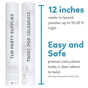 6 Pack White Butterfly Wedding Confetti Cannon Poppers | Biodegradable Butterfly Confetti | TUR Party Supplies | Up to 25ft | Giant (12”) | Party Poppers for Weddings, Birthdays, and Graduations