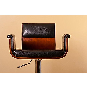 AC Pacific Adjustable Height Swivel Bar Stool - Modern Kitchen Counter Pub Chair with Cushioned Seat, Armrests and Back, 24"-33", Black/Wood