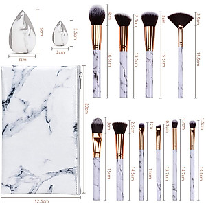 HEYMKGO Makeup Brushes Professional Marble Makeup Brush Set, Soft and Odor-free Natural Synthetic Bristles,10pcs Makeup Brush + 2 Makeup Sponge + Cosmetics Bag