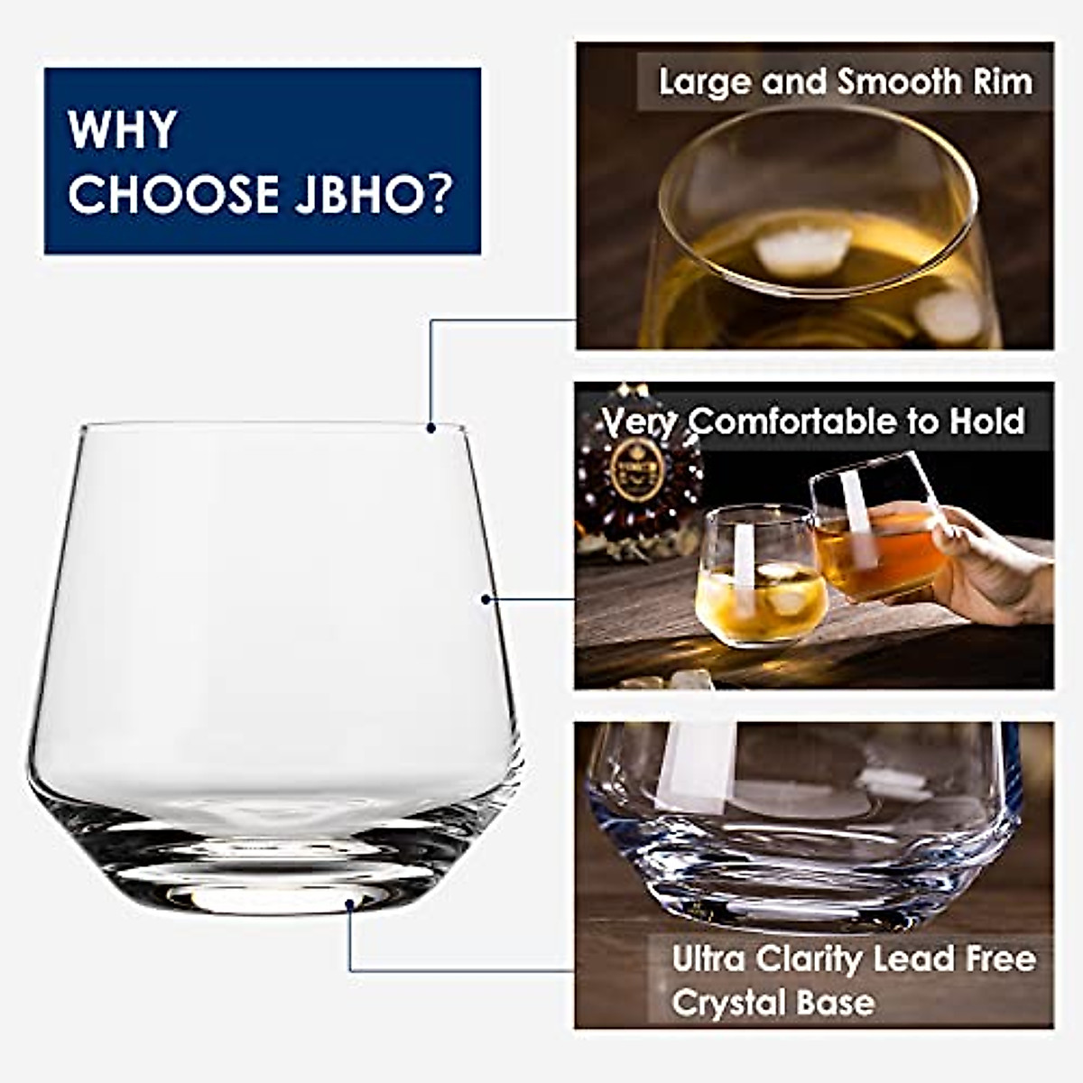 JBHO Premium Whiskey Glasses - Set of 6-12 Oz Scotch Glasses - Old Fashioned Non-Lead Crystal Glass - Gift-Box Idea for Scotch Lovers/Style Glassware for Bourbon/Rum glasses/Bar Cocktail Glasses