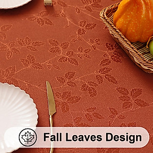 Moosfor Fall Tablecloth Rectangle 60x102 Inch, Waterproof Autumn Leaves Jacquard Table Cloth, Damask Fabric Table Covers for Harvest Parties, and Thanksgiving Decor, Rust/Burnt Orange