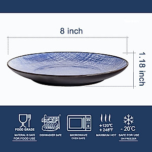 Houlu 8 Inch Salad Plates, Luncheon Plates Set of 6, Blue and White Porcelain Plates