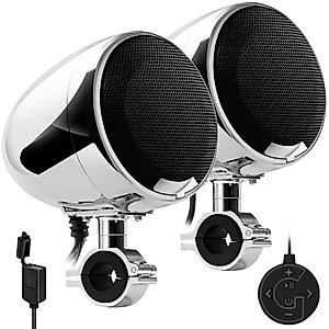 GoHawk AN4-X All-in-One Built-in Amplifier 4.5" Full Range Waterproof Bluetooth Motorcycle Stereo Speakers Audio Amp System, 1 to 1-1/4" Ape-Hanger Handlebar Harley Custom Touring Cruiser Chrome