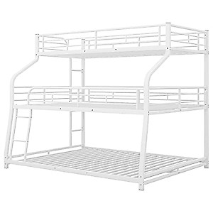 DEYOBED Twin XL Over Full XL Over Queen Metal Triple Bed Bunk Bed with Dual Ladders - Space-Saving Sleep Haven for Kids, Teens, Adults