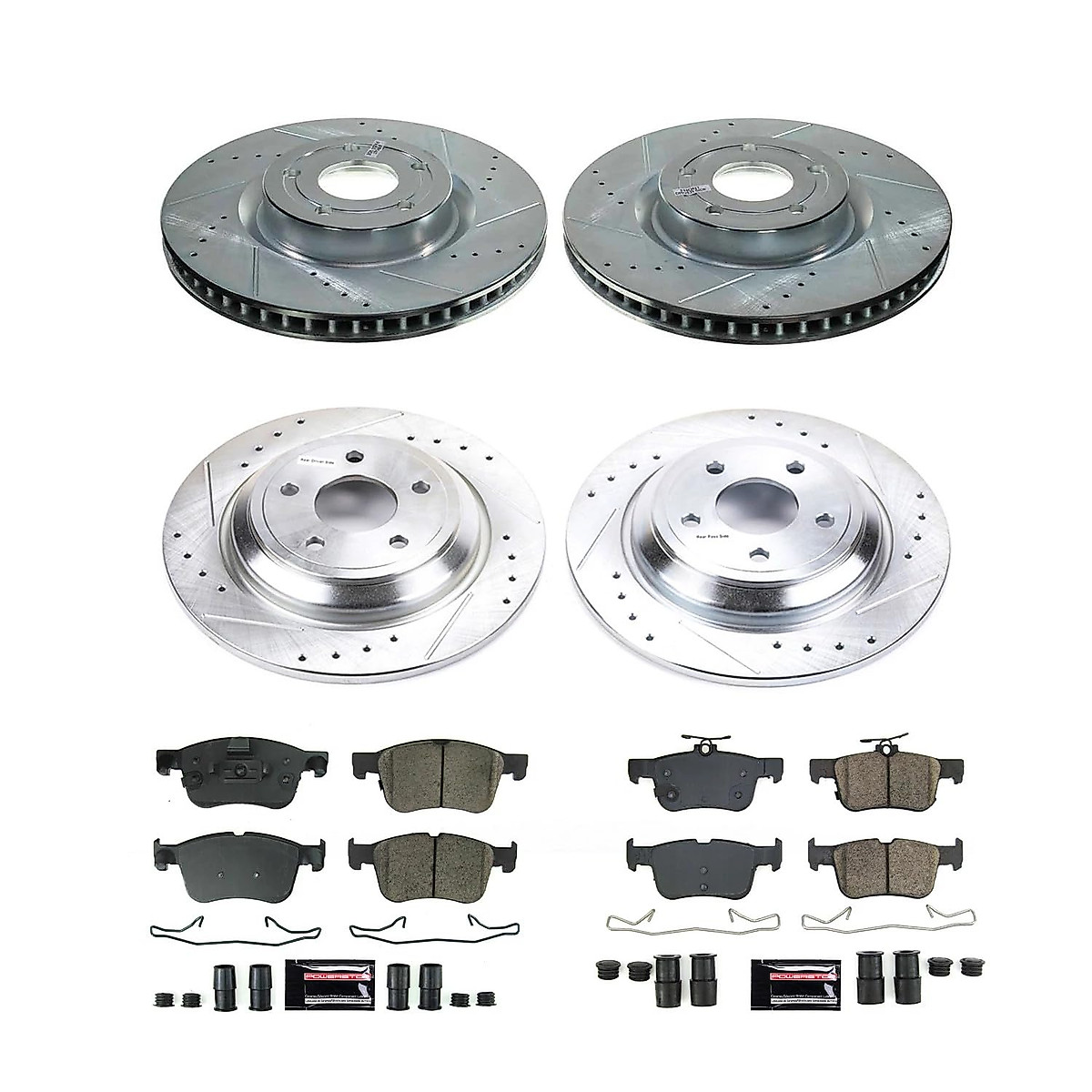 Power Stop Front and Rear K8644 Carbon-Fiber Ceramic Brake Pad with Drilled and Slotted Rotor Kit Z23 Daily Driver For Ford Bronco Sport, Ford Escape, Lincoln Corsair [Model Specific]