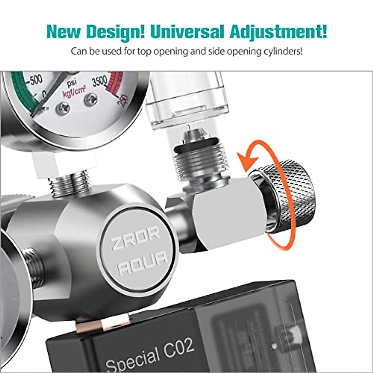 ZRDR CO2 Regulator Aquarium 12V DC CO2 Solenoid Pressure Adjustable with Big Dual Gauge Display, Bubble Counter, Check Valve, Aquarium Co2 Kit Fits Standard US Tanks Side and Up Open Cylinder