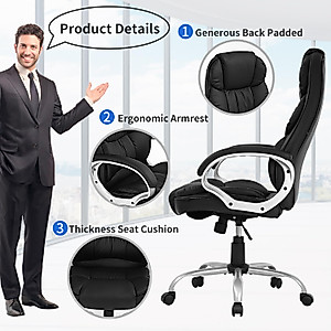 BLKMTY Office Chair Ergonomic Computer Chair PU Leather Chair High Back Desk Chair Adjustable Height Chair with Lumbar Support Executive Swivel Task Chair for Women, Black