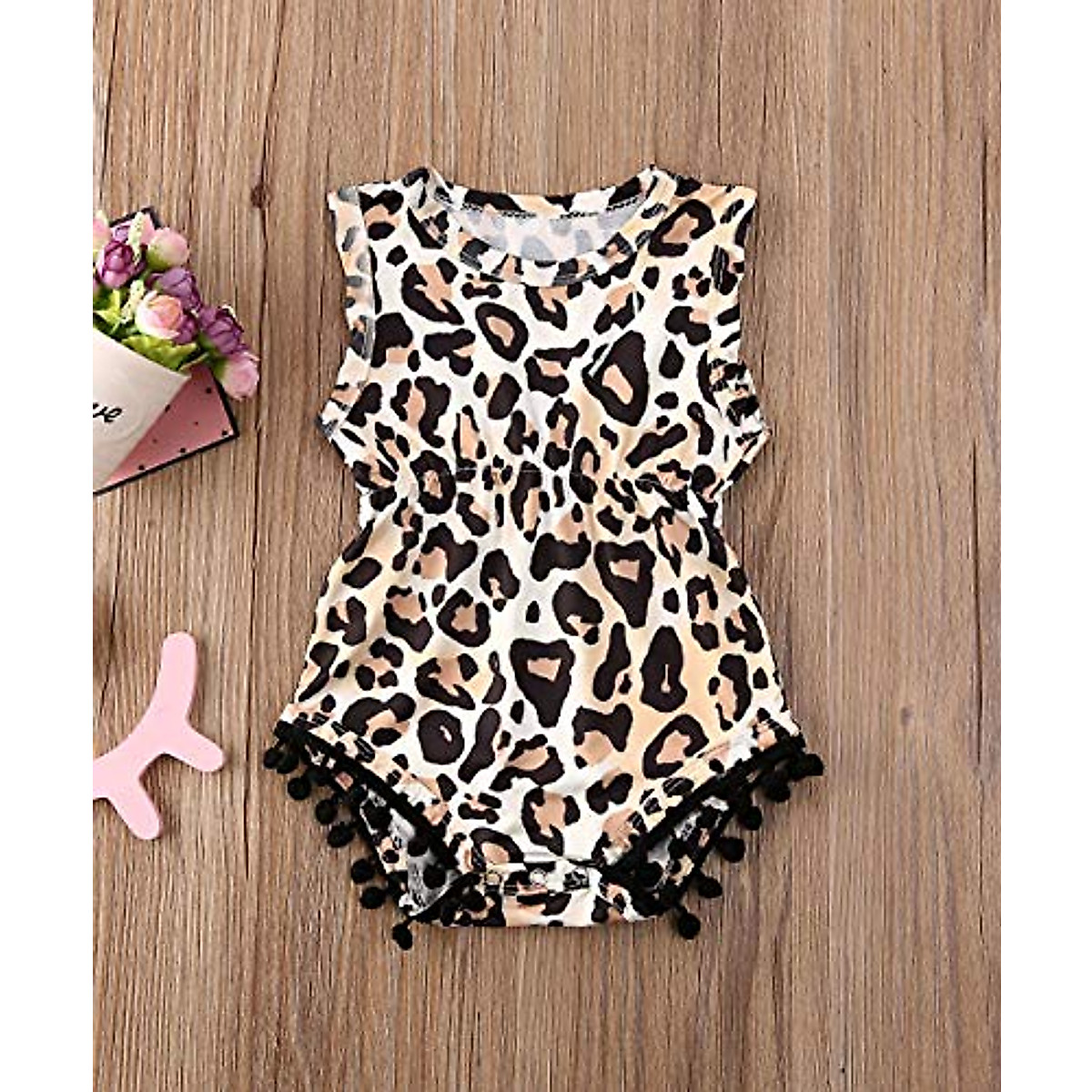 Newborn Kids Baby Girls Clothes Floral Jumpsuit Romper Playsuit Backless Ruffle Headband Sunsuit Outfits (Leopard, 6-12 Months)
