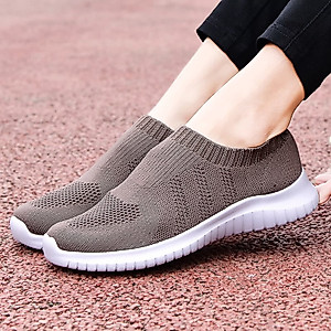 konhill Women's Walking Tennis Shoes - Lightweight Athletic Casual Gym Slip on Sneakers 8 US Brown