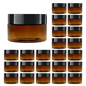 zmybcpack 24 Pack 2 OZ (60ml) Amber Plastic Jars With Lids, 12 Spatulas, A Pen, Labels - PET Storage Container for Cosmetic, Cream, Gel, Lotion-Beauty Travel Jars Plastic Slime Jars