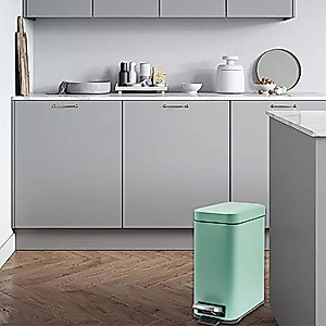 M-Aimee 1.3 Gallon Slim Small Trash Can with Lid Soft Close, Stainless Steel Garbage Can for Bathroom Bedroom Office, Rectangular Step Trash Bin with Removable Inner Waste Basket (Green)