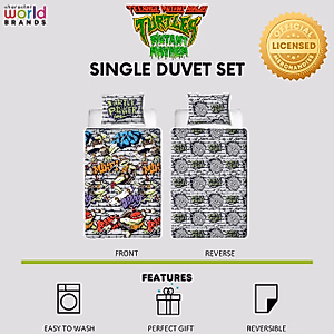 Teenage Mutant Ninja Turtles Power Single Rotary Duvet Cover Set - Bedding Duvet Cover with Pillow Case - Reversible Duvet Cover Set for Kids - Comfortable & Breathable - Cute Design