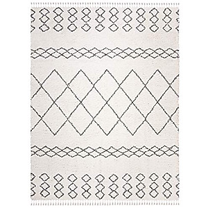 SAFAVIEH Moroccan Fringe Shag Collection 10' x 14' Ivory/Grey MFG343A Boho Tribal Non-Shedding Living Room Bedroom Dining Room Entryway Plush 2-inch Thick Area Rug
