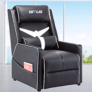 Gaming Recliner Gamer Chair for Adults - PU Leather Gaming Sofa Comfortable Movie Theater Chairs Ergonomic Single Couch for Living Game Room - White