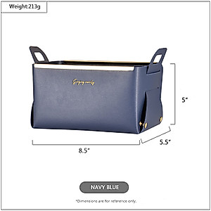 Foldable Basket Organizers and Storage,Small Storage Bin with Handles,Faux Leather Decorative Tray for Bath,Vanity,Entryway (Navy)