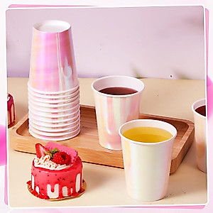 Uiifan 100 Pieces Iridescent Paper Cups 9 oz Disposable Pink Paper Cups Drink Cup Rainbow Design Cups for Beverage Picnics Christmas Day Birthday Party Wedding Halloween Thanksgiving(Pink)