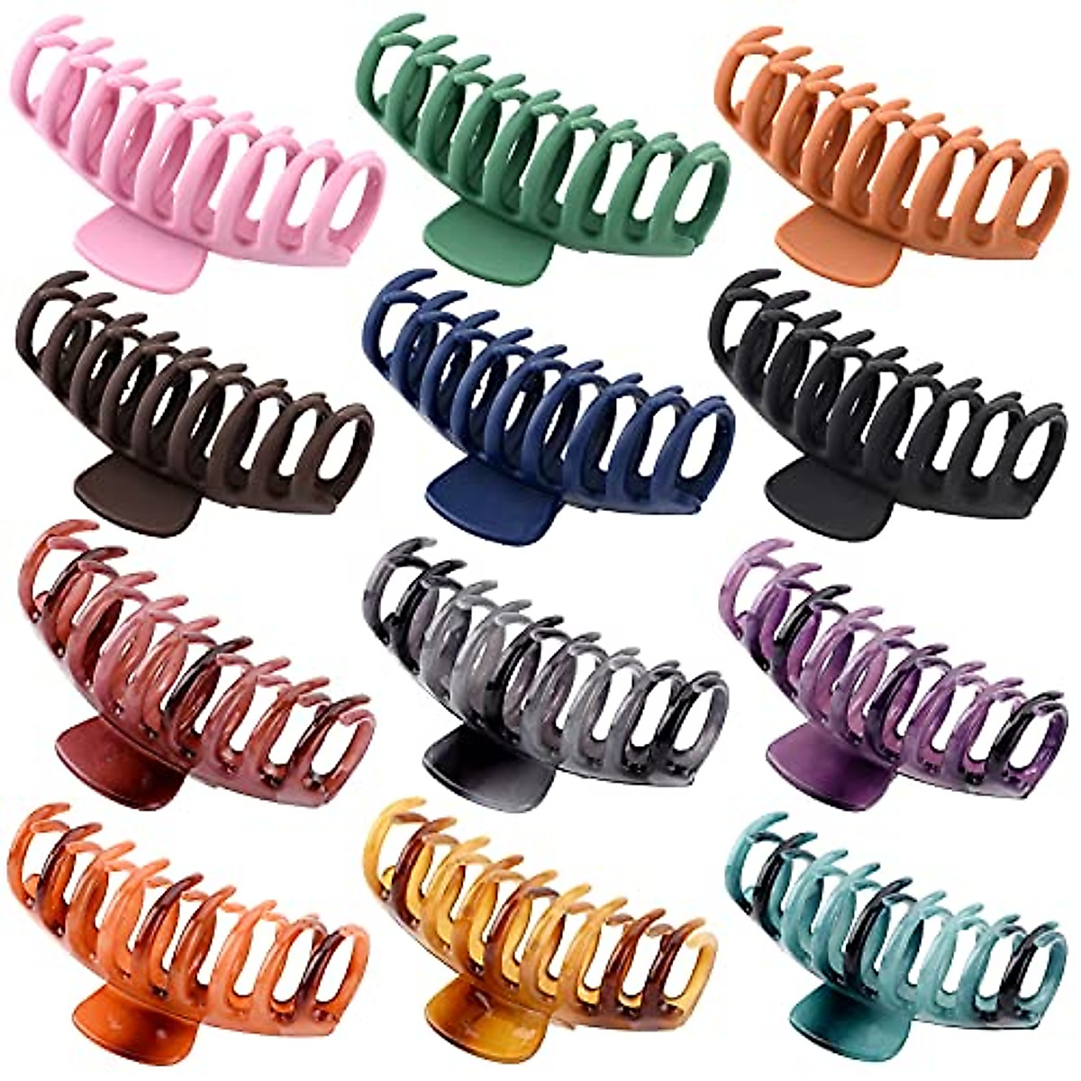 12 PCS Square Hair Clips for Women,4.3 Inch Large Rectangle Hair Claw Clips for Women Thin Thick Curly Hair, Big Matte Banana Clips,Strong Hold jaw clips,Multicolor 1 (Jelly)