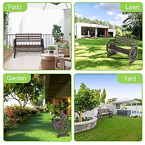 Magshion Outdoor Wooden Bench Garden Rustic 2-Person Slatted Seat for Front Porch, Garden and Patio, 485 lbs Capacity, Carbonized