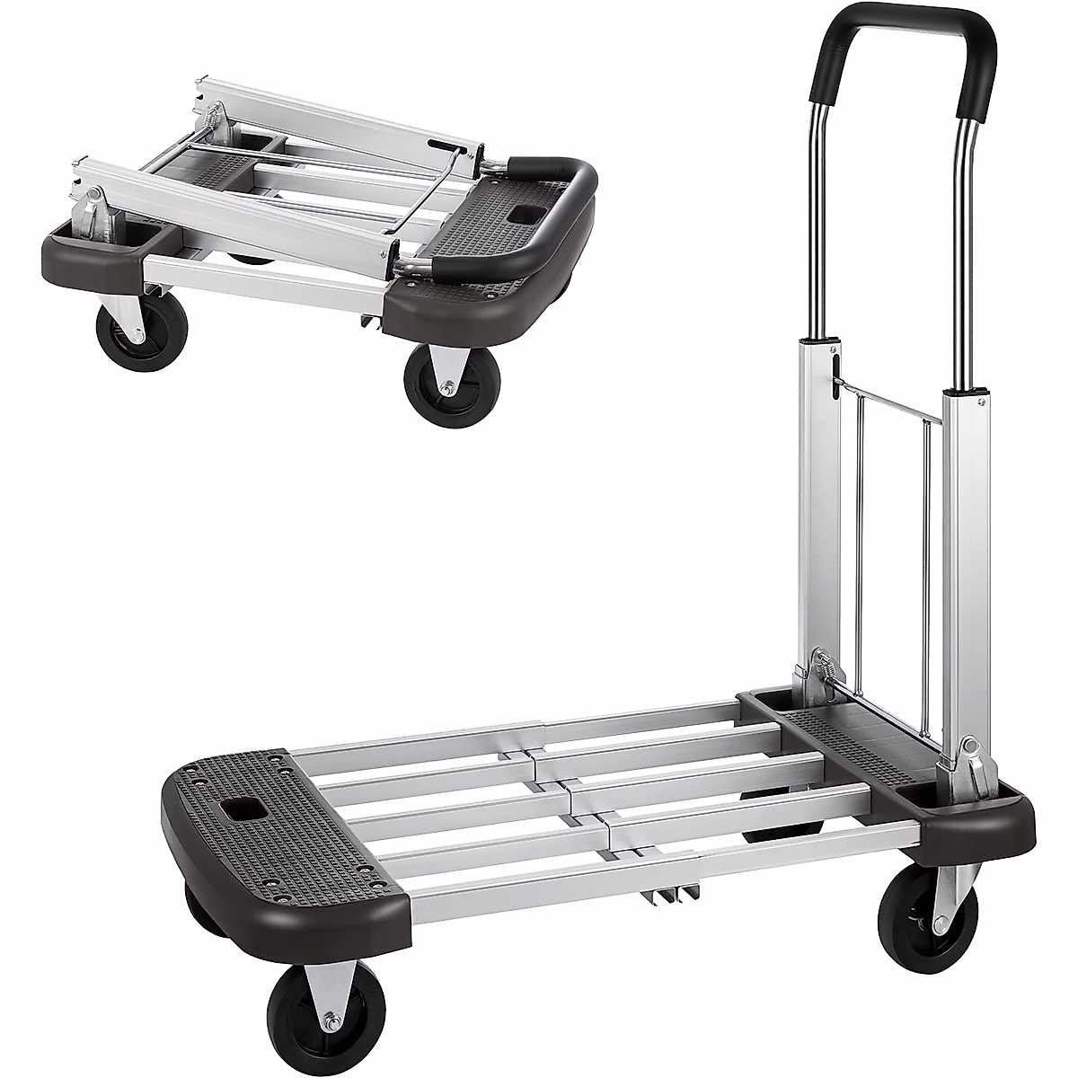 SmarketBuy Foldable Platform Cart 29" x 17" x 35" Aluminum Platform Truck 330lbs Capacity Folding Push Cart Adjustable Heavy Duty Platform Cart Dolly for Car House Office Luggage Moving