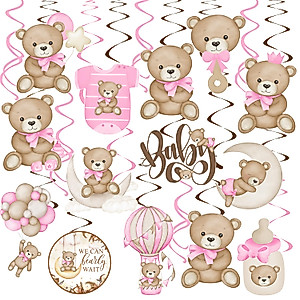 Bear Baby Shower Party Hanging Swirls We Can Bearly Wait Ceiling Streamers Bear Baby Shower Decorations 20Pcs We Can Bearly Wait Baby Shower Hanging Decorations for Girls Bear Birthday Party Supplies