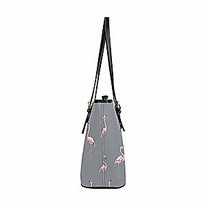 InterestPrint Flamingo Flock on Grey Background Handbags Ladies Purses Shoulder Bags Tote Bag
