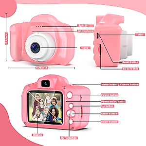 ACHSON’s Selfie Kids Camera, Christmas Birthday Gifts for Girls Age 3-9, HD Digital Video Cameras for Toddler, Portable Toy for 3 4 5 6 7 8 9 Year Old Girl with 32GB SD Card & Bunny Bag -Pink