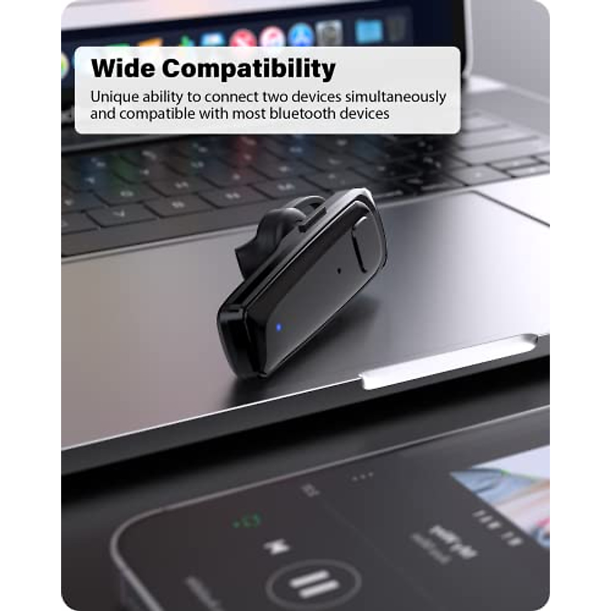 ADADPU Bluetooth Headset - V5.0 Wireless Handsfree Earpiece Built-in Dual Mic Noise Cancelling, 10 Days Standby 16Hrs HD Talktime Ultralight Headset for iPhone Android Samsung Laptop(Black)