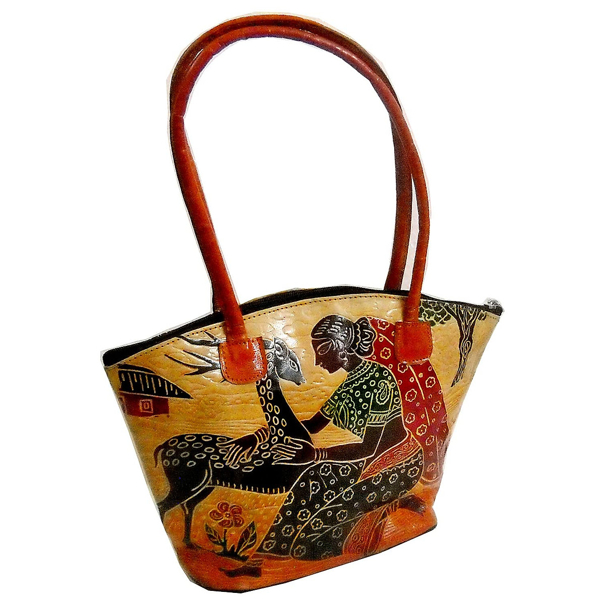 Shankuntala Loving Deer Design Ethnic Hand Embossed 100% Pure Shantiniketan Leather Indian Hand Bag