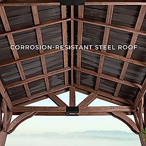 Backyard Discovery Arlington 12x10 All Cedar Gazebo, Walnut, Insulated Steel Roof, Water Resistant, Wind Resistant up to 100 MPH, Withstand 6,391 lbs of Snow