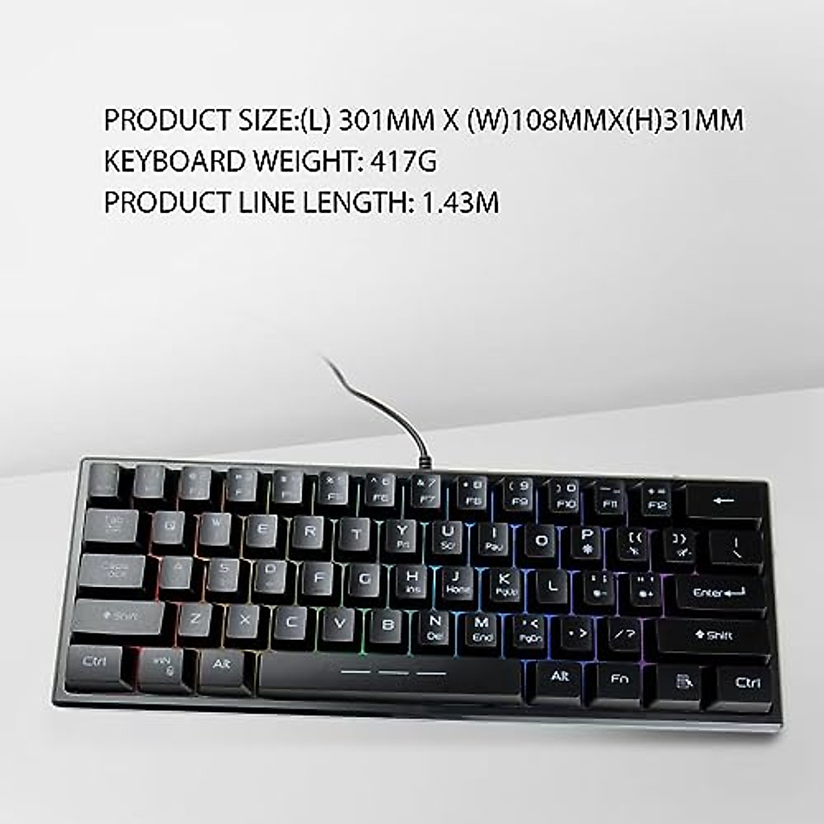 61 Keys RGB Backlit 60% Wired Gaming Keyboard and Mouse Combo, Quiet Ergonomic Waterproof Mini Compact 60 Percent Keyboard, for PC Mac PS4 Xbox Gamer, Typist, Travel