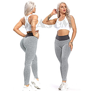 SEASUM Women's High Waist Yoga Pants Scrunched Booty Leggings Workout Running Butt Enhance Textured Tights S