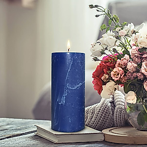 Simply Soson Blue Rustic Texture Pillar Candles 3x6 inch - Set of 3 - Unscented Decorative Blue Candles, No drip Candles, Ideal as Large Candles for Home Decor, Weddings, Holidays