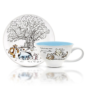 Silver Buffalo Disney Winnie the Pooh Walking Classic Scene Ceramic Teacup and Saucer, 12 Ounces